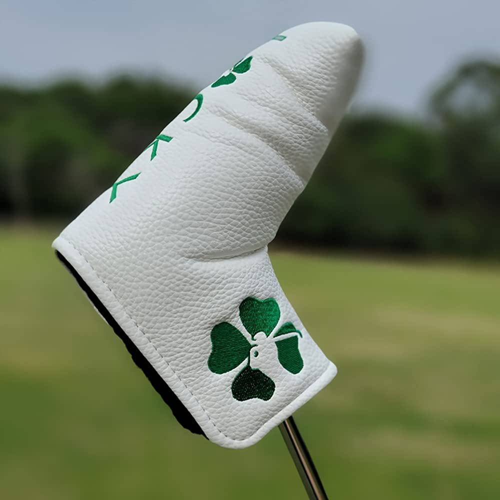 Perilynnc Golf Putter Cover Cute Cartoon Doggie Blade Putter Headcover PU Leather Golf Club Protector Headcovers Fits for Most Putters (Four Leaf Clover)