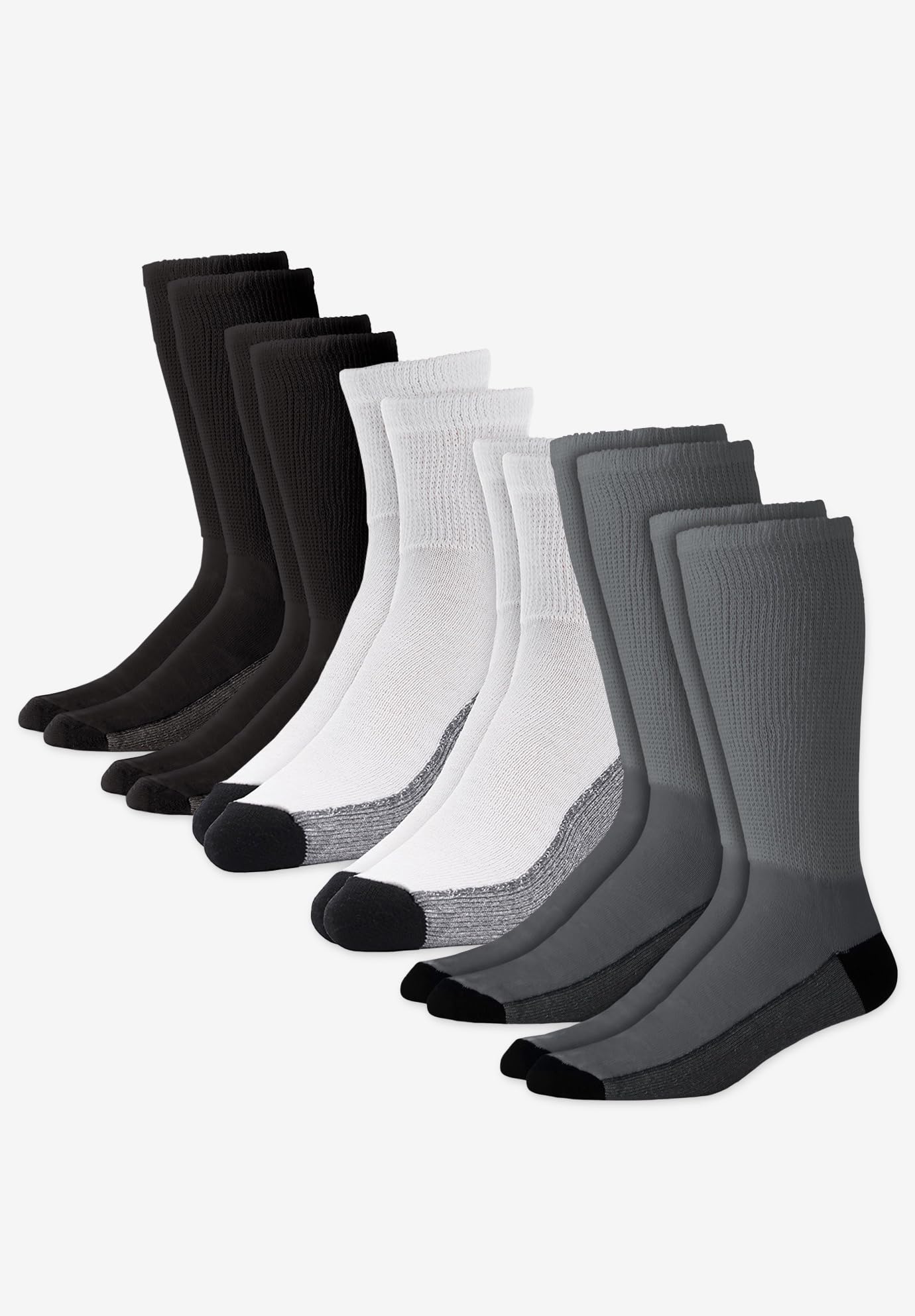 KingSize Men's Big & Tall Full Length Cushioned Crew Socks 3-Pack - 2XL, White