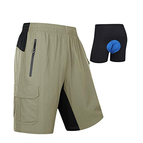MOCOLY Mens Mountain Bike Shorts 3D Padded Lightweight Quick Dry MTB Cycling Shorts Riding Bicycle Shorts with Padding Green XL