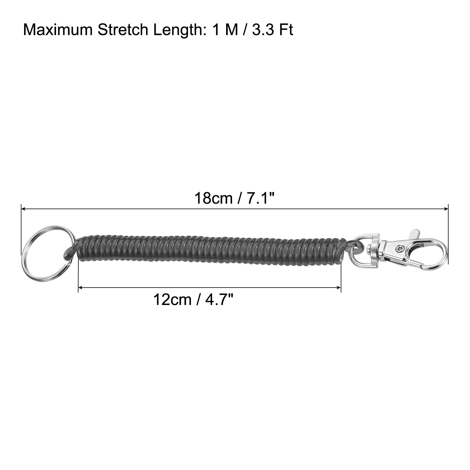 PATIKIL 3.3ft Spring Coil Keychain, 12 Pack Spiral Fishing Lanyard Stretch Cord Retractable with Metal Clasp and Keyring for Keys Tackle Tool, Grey