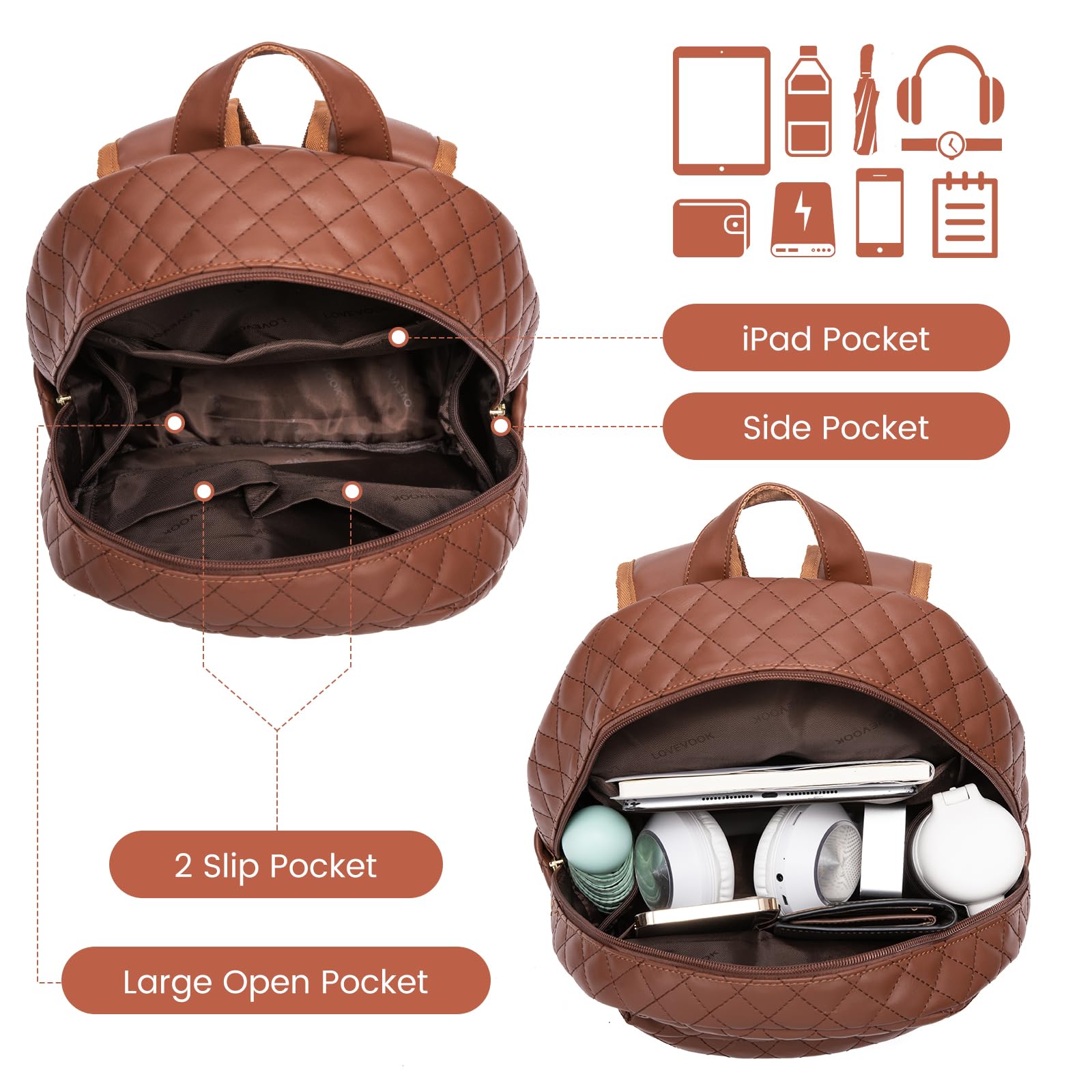 LOVEVOOK Backpack Purse for Women Fashion Mini Backpack, Waterproof Small Backpack for Women, Quilted Leather Backpacks for Work Travel Daily