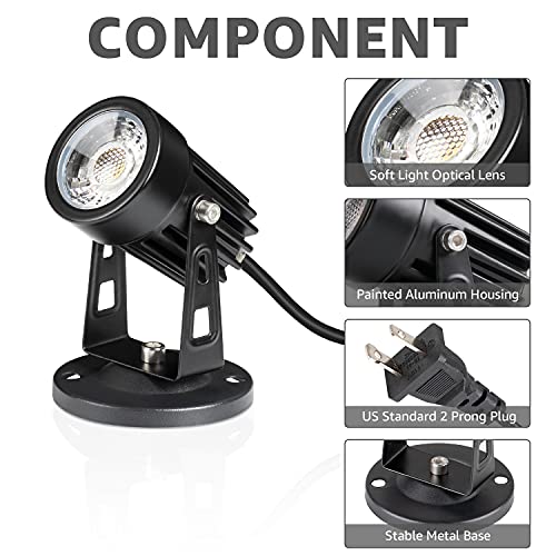SUNVIE 2 Pack LED Spot Lights Indoor for Plants Uplights Lamp Accent Lighting Decor 120V Warm White Up Spotlight 5.9 FT Cord with Floor Foot Switch (Base and Stake Included)