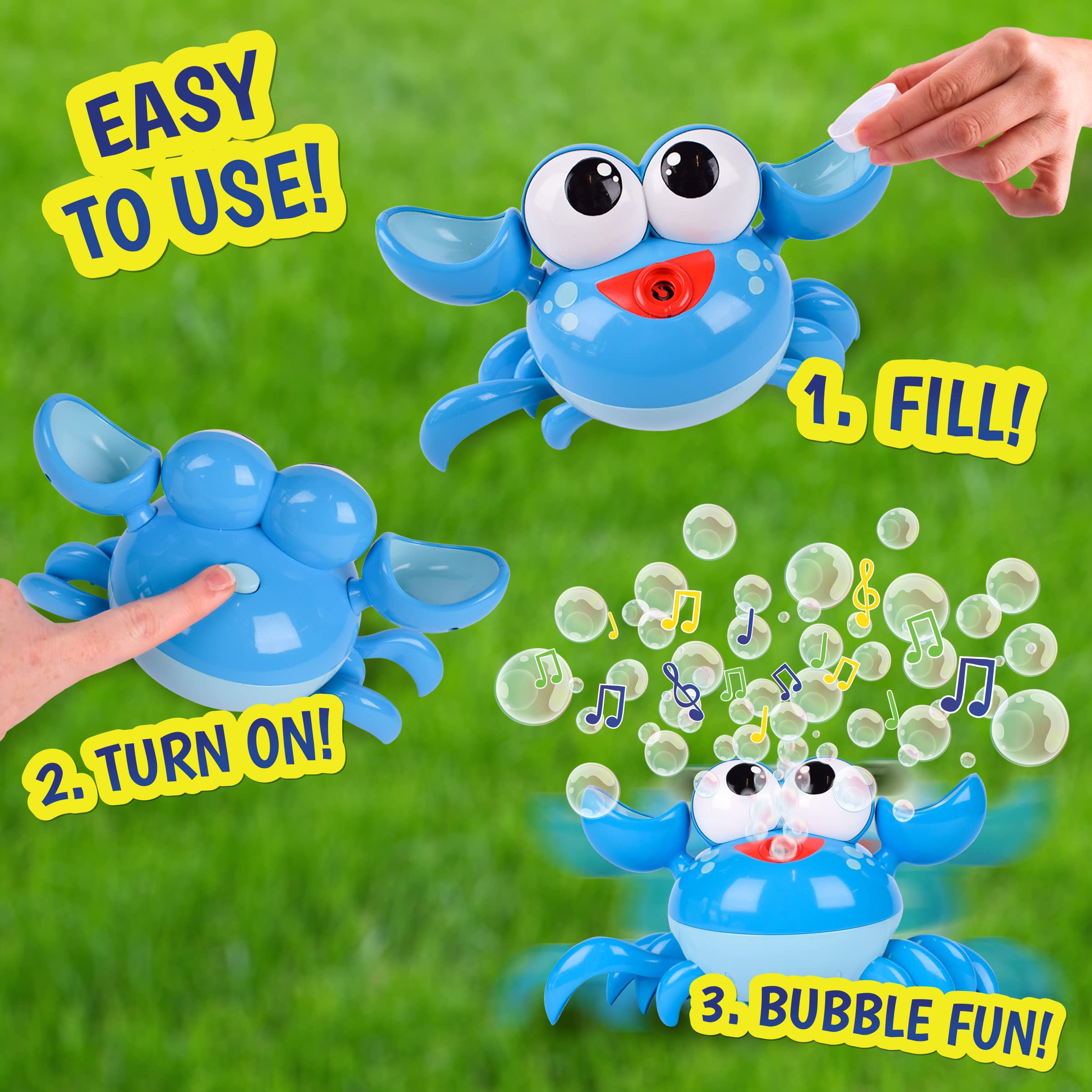 Maxx Bubbles Dancing Crab Bubble Machine - Moving Bubble Blower for Kids | Lights Up and Plays Music | 4oz Bottle of Bubble Solution - Sunny Days Entertainment,Blue