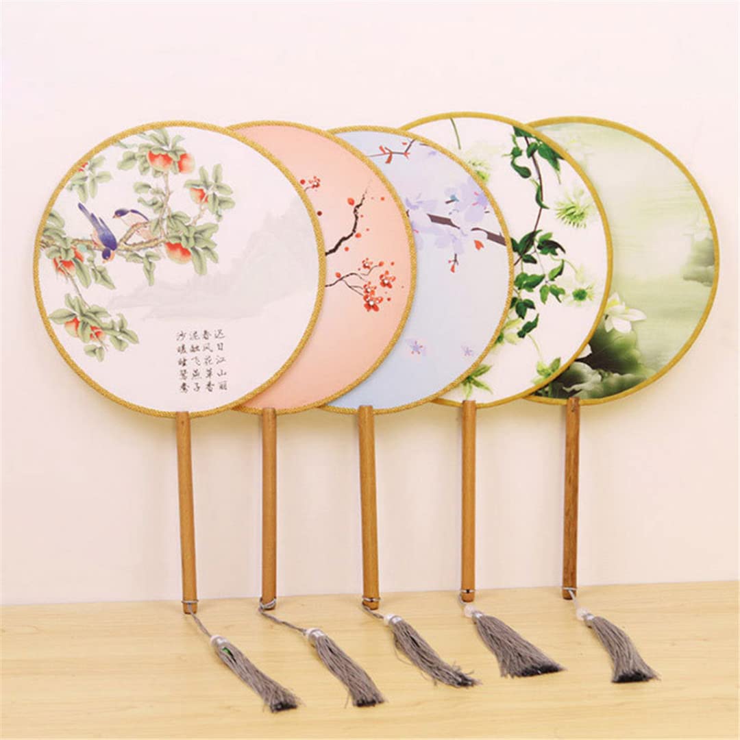 Vintage Flower Lotus Leaf Round Cloth Lady Hand Fan Chinese Style Portable Fan for Wedding Dance