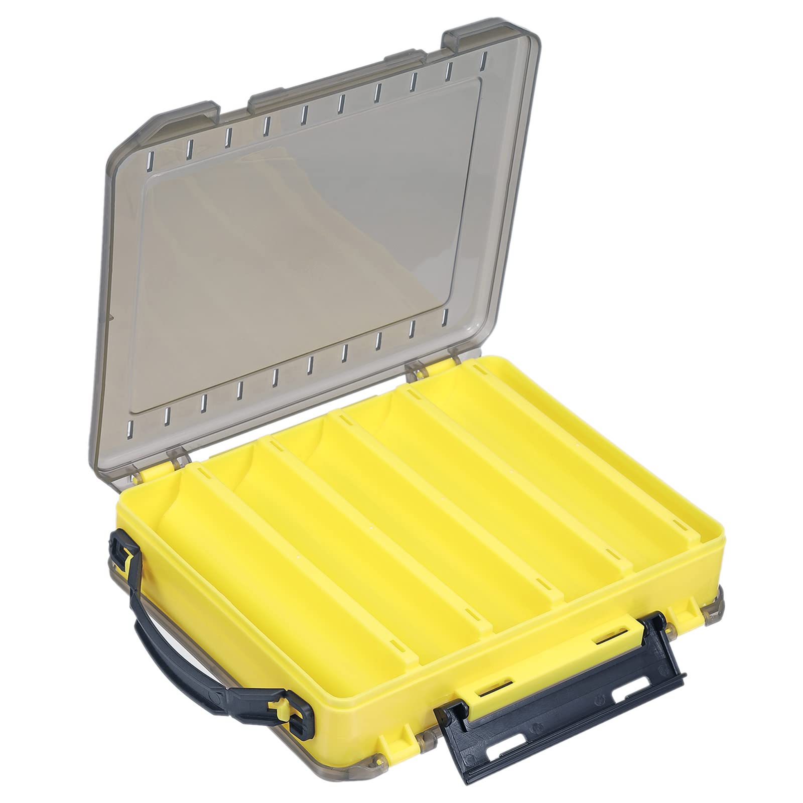 PATIKIL Double Sided Fishing Lure Storage Box Plastic Fish Tackle Container Organizer, Yellow