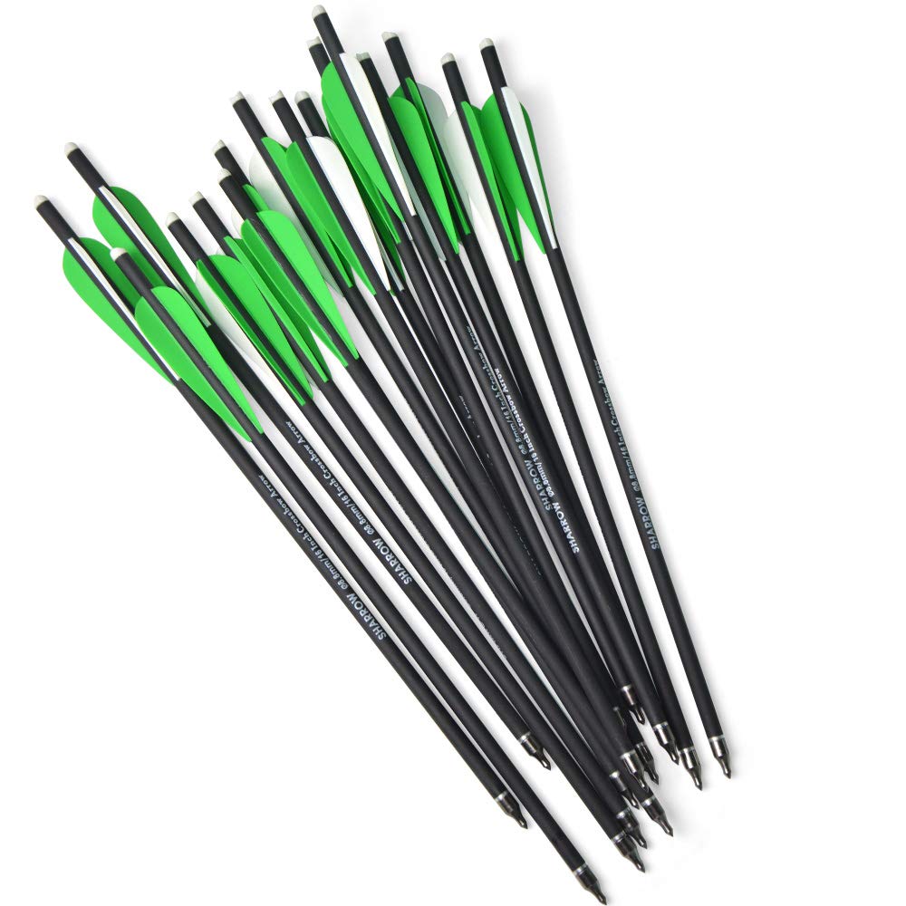 MILAEM 16/17/18/20/22 Inch 12 Pack Carbon Crossbow Bolts Hunting Practice Crossbow Arrows with Moon Nocks and 100 Grain Removable Tips (Green, 16 Inch)