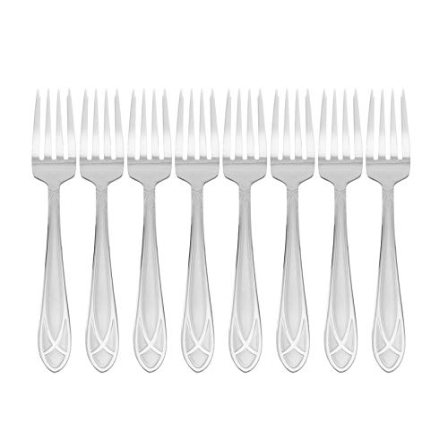 Pfaltzgraff Mirage Frost 45-Piece Stainless Steel Flatware Set with Serving Utensil Set and Metal Storage Caddy, Service for 8