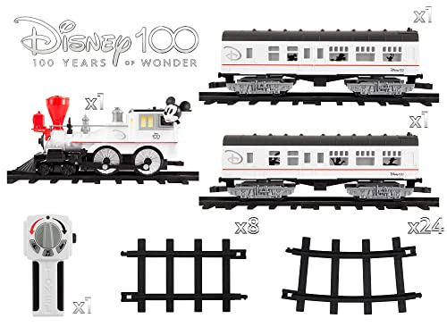 Lionel Disney100 Celebration Ready-to-Play Battery Powered Model Train Set with Remote, White, Black, Red, Large