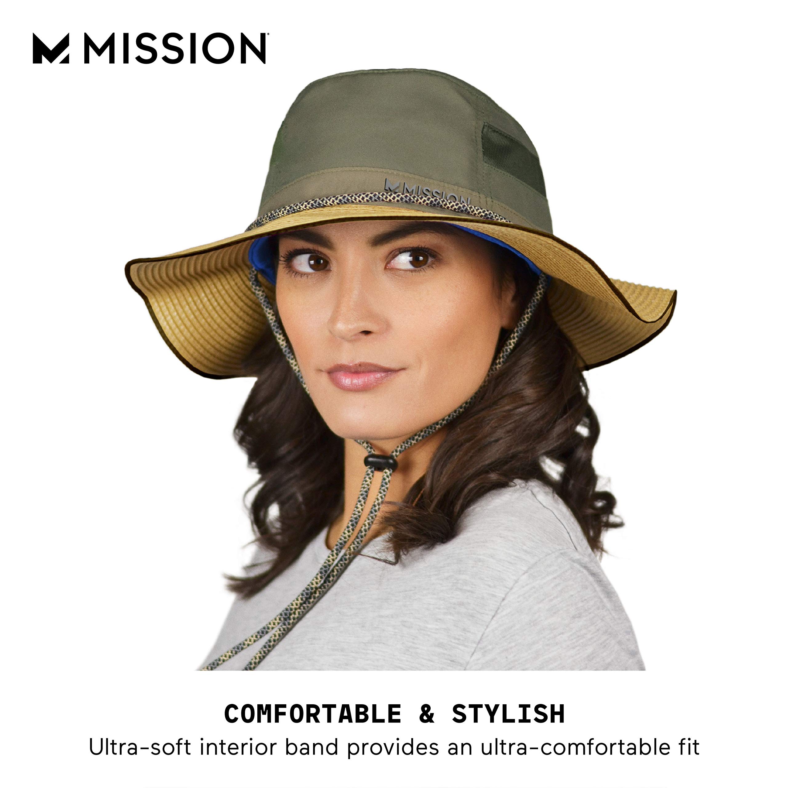 MISSION Mixed Media Cooling Hat- Instant Cooling Technology, Wide Straw Brim, UPF 50 Sun Protection- Olive