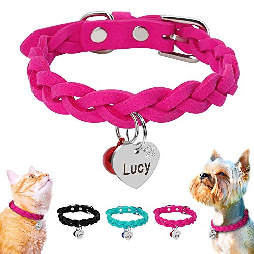 Leather Dog Collar Braided Dog Puppy Cats ID Collar with Name Personalized Engraved for Small Medium Dogs Free Bell (Color : B Size : XS Code)