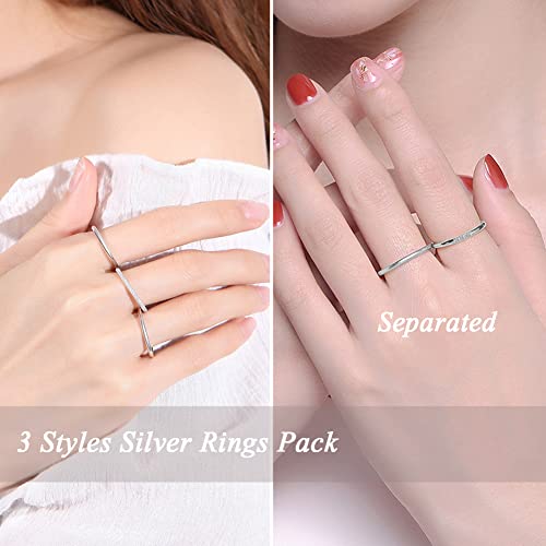 Silver Stacking Rings for Women Stainless Steel Rings 1.5mm Thin Knuckle Ring 3 Styles Rings Set Midi Ring Size 5 6 7 8 9 10