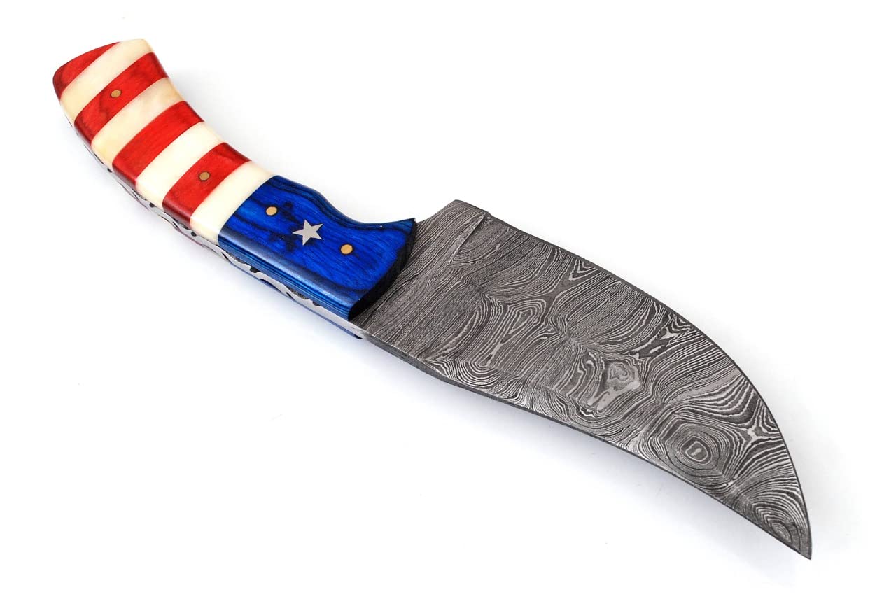 SagaCity Damascus Hunting Knife, 9 Inch Handmade Knife with Sheath, Knives for Men, Bushcraft Kinfe, Edc Knife Damascus, Small Hunting Knife; 109