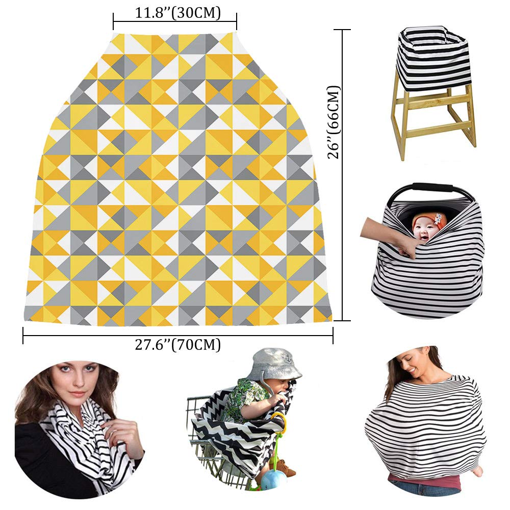 Modern Geometric Nursing Cover for Breastfeeding, Soft Multi Use for Baby Car Seat Covers Canopy Shopping Cart Cover Scarf Stroller Cover, Triangle Pattern Mosaic Design Yellow Grey