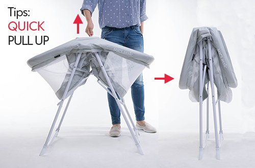 miclassic All mesh 2in1 Stationary&Rock Bassinet One-Second Fold Travel Crib Portable Newborn Baby (Crystal)
