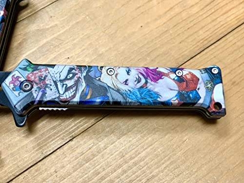Super Knife 8 inch Joker Harley Quinn Tactical Spring Assisted Folding Pocket Knife EDC Open Blade w/Pocket Clip. 3D Print Handle
