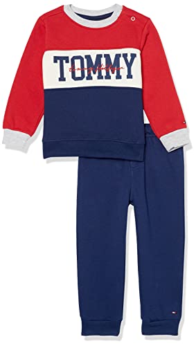 Tommy Hilfiger Baby Boys 2 Pieces Jogger And Toddler Layette Set, Blue/Scarlet/Vanilla, 3/6M US