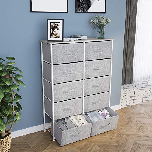 YITAHOME 10 Drawer Dresser Bundle - Fabric Storage Towers (Charcoal + Light Grey)