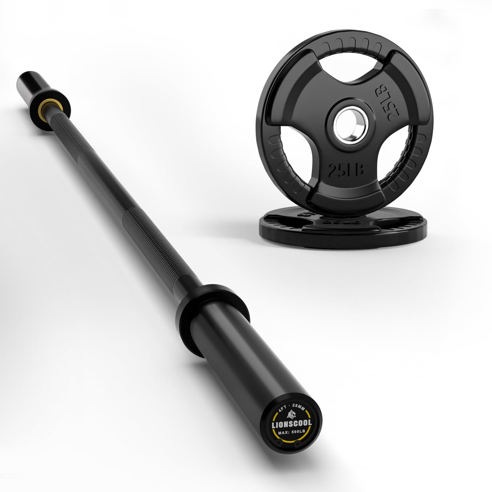 LIONSCOOL Premium 4ft/5ft/6ft Barbell for Strength Training and Olympic Weightlifting, 2 Inch Bar for Squats, Curls, Deadlifts, Presses, Hip Thrusts, Rows, 350LBS/500LBS/700LBS Weight Capacity