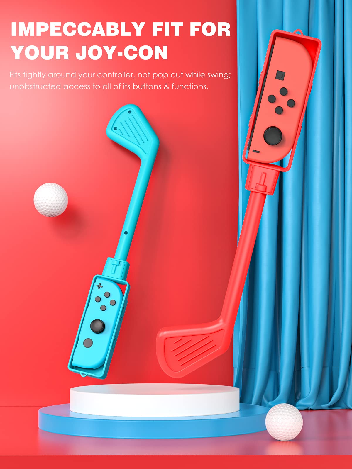 MoKo Golf Clubs Fit with Switch/Switch OLED Model (2021) Mario Golf: Super Rush Golf Handle Grips Game Accessories Kit Fit with Joy-Con Controller 2 Pack with Rotatable Golf Rod &Wrist Strap, Red+Blue
