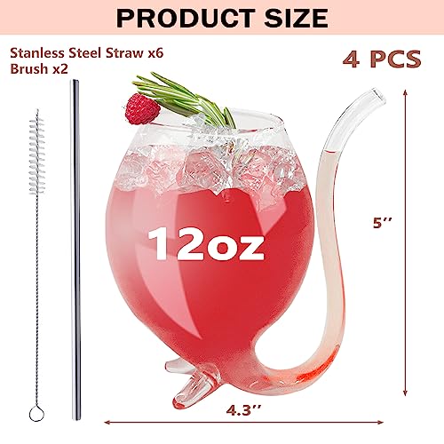 Montex Vampire Wine Glass 4pcs 12oz Creative Cocktail Glasses Built-in Straw fun Cocktail Glass for Wine Juice Party Glassware