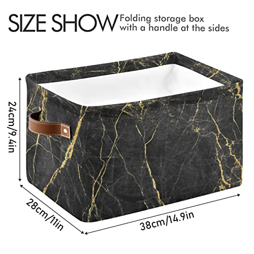 WELLDAY 2PCS Storage Basket Black Gold Marble Pattern Large Foldable Storage Bin Cube Collapsible Organizer