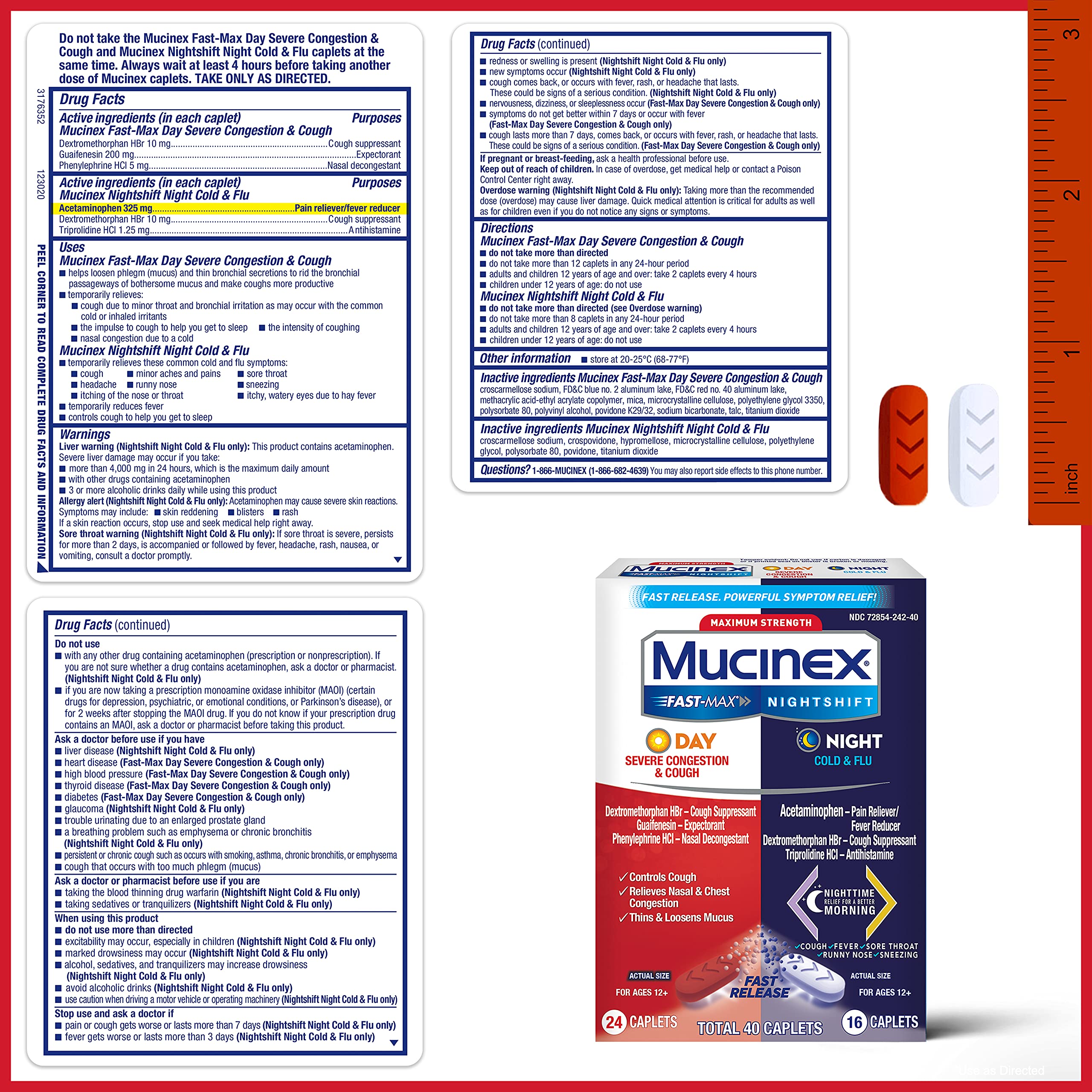 Maximum Strength Mucinex Fast-Max Day Time Severe Congestion and Cough & Night Time Cold & Flu Multi Symptom Relief Caplets - 40 Count (Pack of 4)