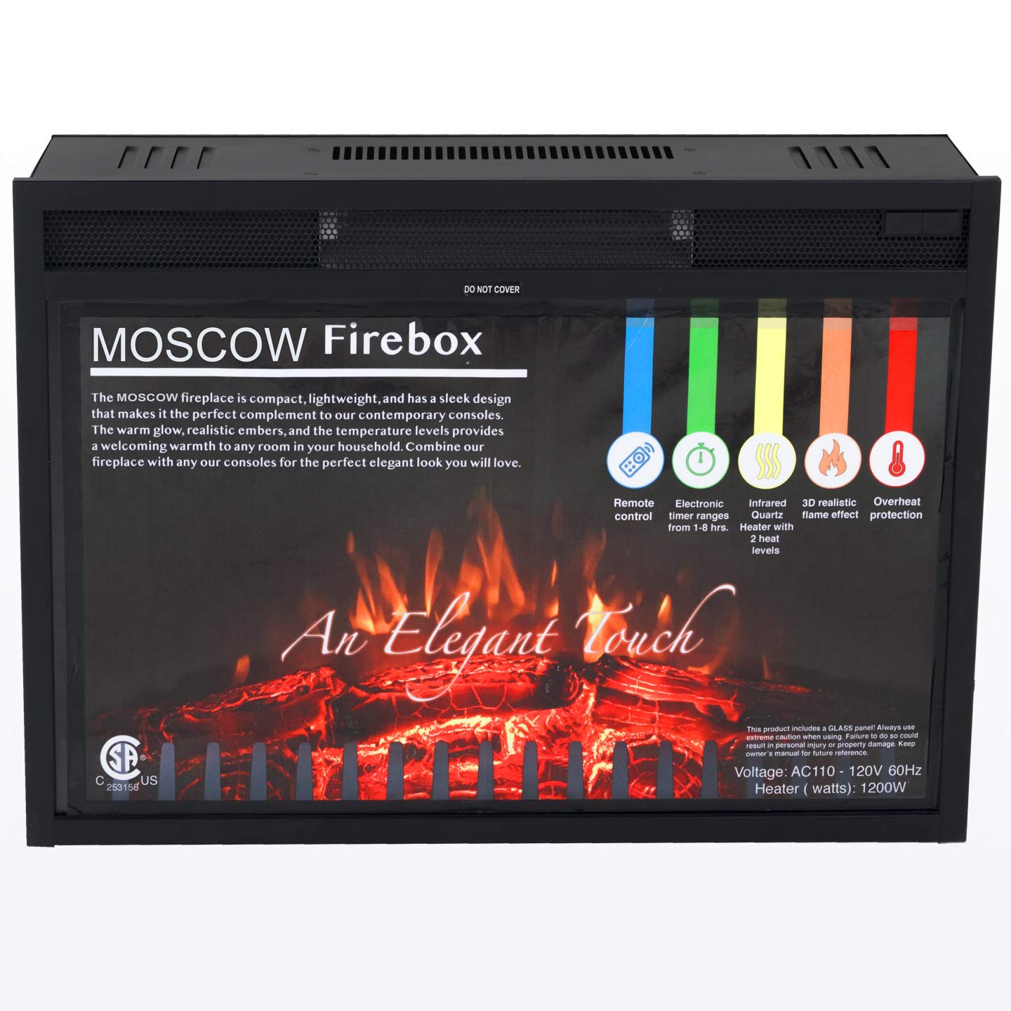 Moscow Electric Fireplace Insert Heater 26 inch Standing Wall Fake Fire Place, Remote Control with Timer, 4 Flame Setting, Safty Protection, Black