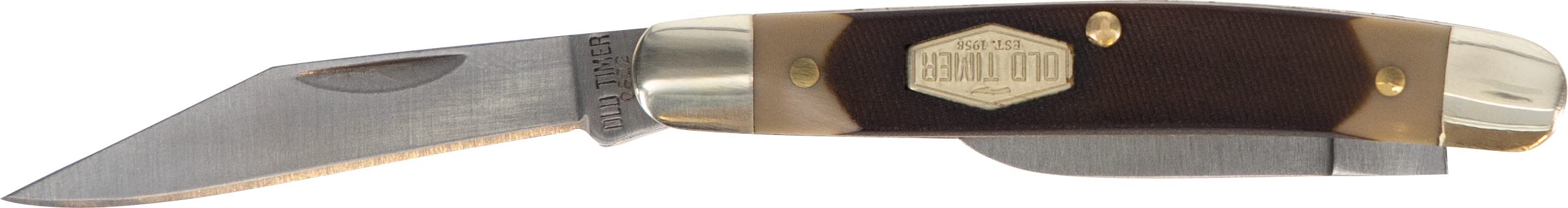 Old Timer 104OTCP Small Canoe 4.7in Stainless Steel Traditional Folding Pocket Knife with Clip Point and Drop Point Blades, Sawcut Handle, and Convenient Size for EDC, Camping, Hunting, One Size,Black