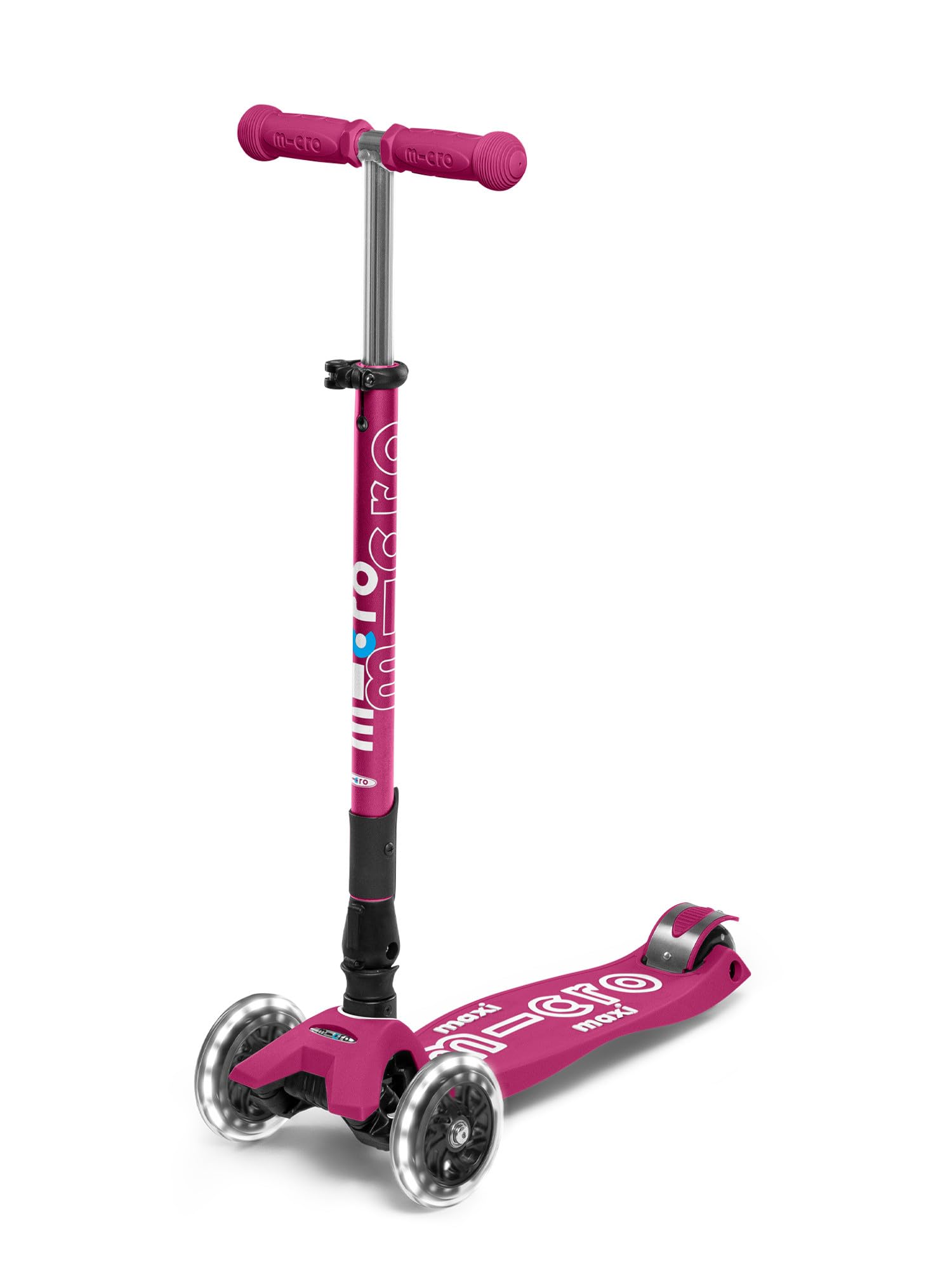Micro Kickboard - Maxi Deluxe Foldable LED - Three Wheeled, Lean-to-Steer, Fold-to-Carry Swiss-Designed Micro Scooter for Kids with Motion-Activated Light-Up Wheels for Ages 5-12 (Navy Blue)
