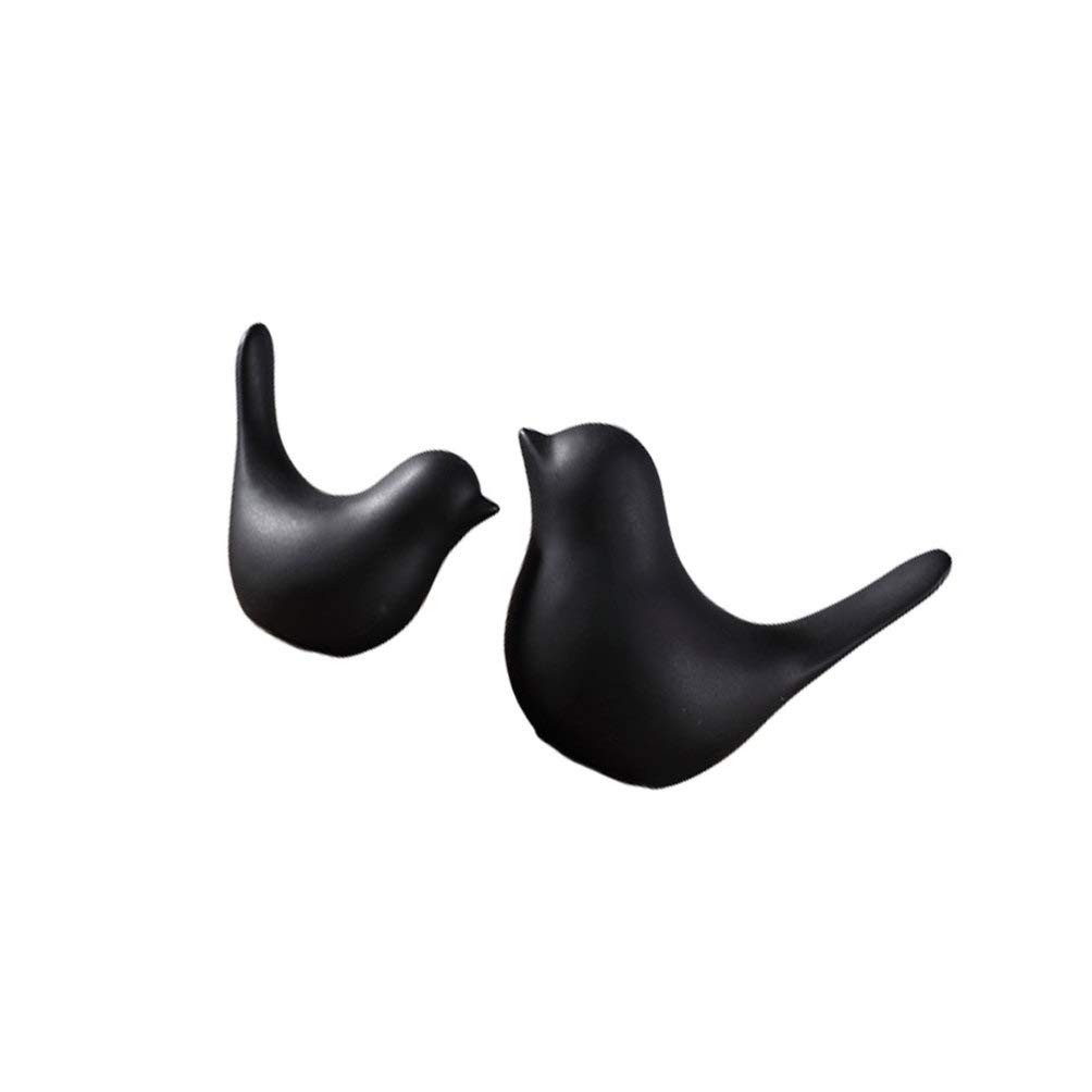 LIOOBO 2pcs Ceramic Bird Figurines Modern Minimalist Animal Ornament Crafts for Landscape Garden Home Office Desktop Display Decor (Black)