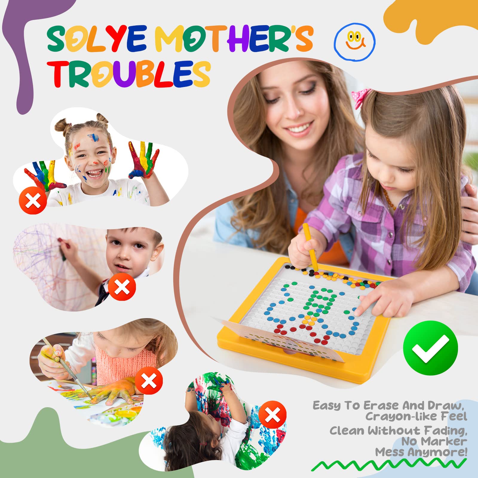 wakelnsa Magnetic Dots Board for Kids,Magnetic Drawing Board,Magnetic Dot Art,Doodle Board,Include Large Magnetic Board, Pen & Dots,Preschool Learning Activities Toy,Birthday for Kids