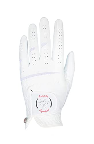 SIMPLE SYMBOL Women's Golf Glove Microfiber with Colorful Cabretta Leather Six Pack(Left is Wear On Left Hands,Right is Wear On Right Hands) Four Colors White/Sky/Orange/Red(White,M,Left)