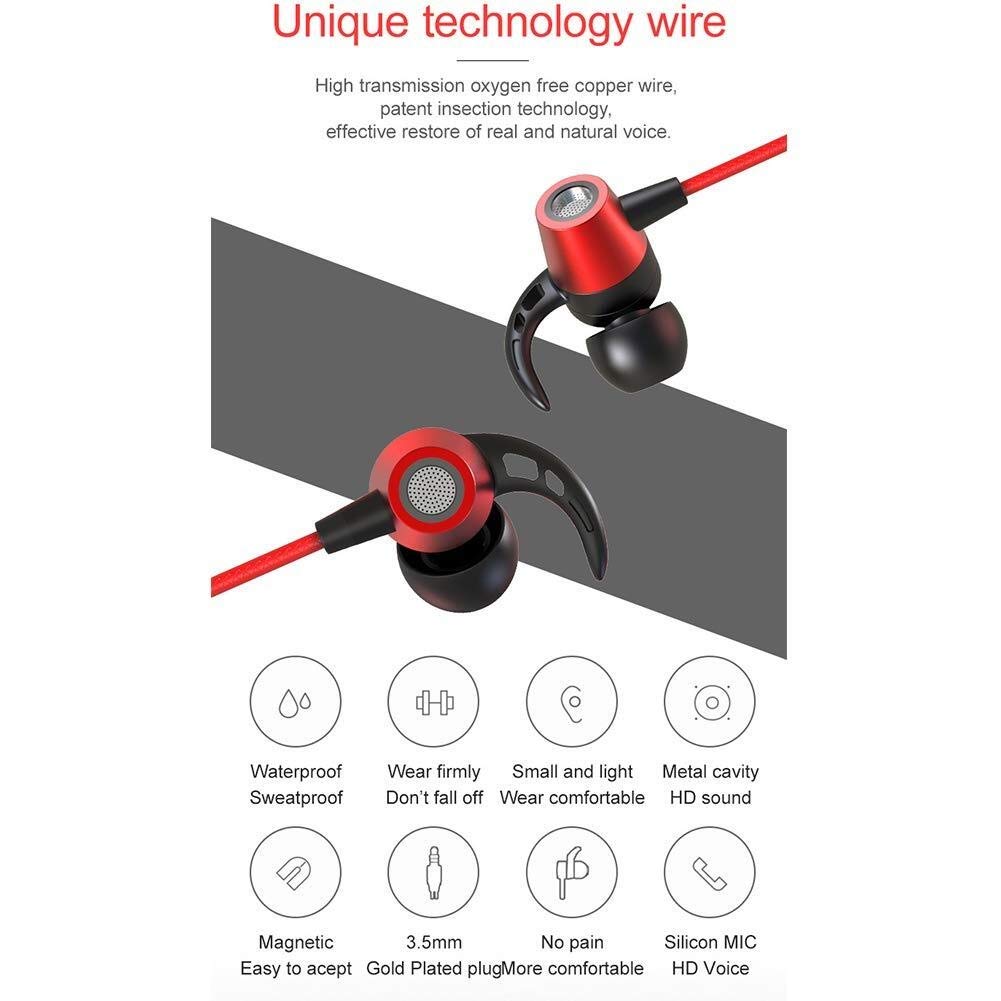 Raxinbang Headset Sports HiFi Sound in-Ear 3.5mm Wired Earphones Headphones Phone Headset for Running Gaming (Red/Silver Grey) (Color : Silver Grey)