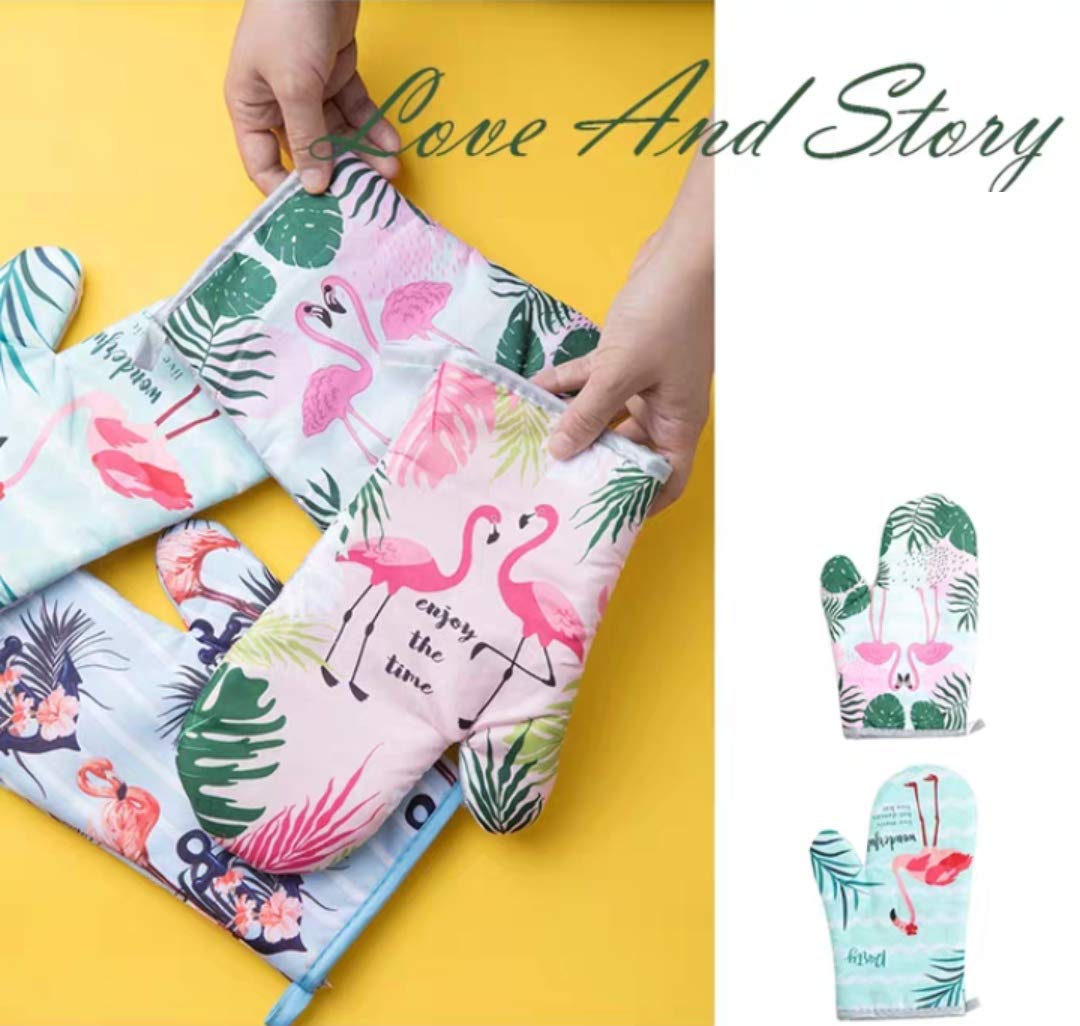 Sohapy Oven Mitt & Potholders Set Kitchen Heat Resistant and Machine Washable for Cooking Baking Grilling and BBQ Decorative (Pink)