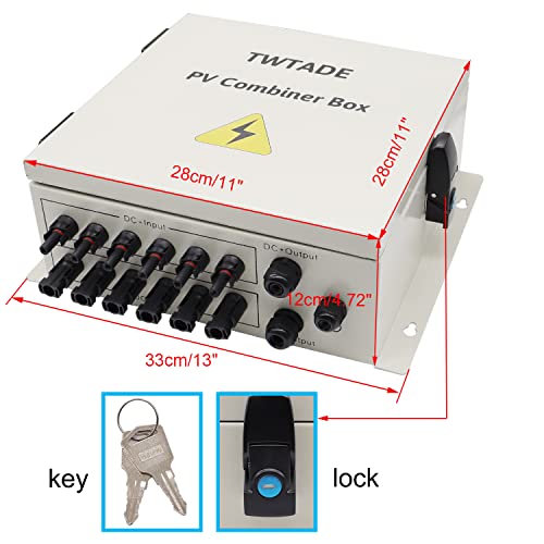 TWTADE Metal Solar Combiner Box,6 String PV Combiner Box with LED 15A Rated Current Fuse and 63A Air Circuit Breaker & Surge Protective Device,for On/Off Grid Solar Panel System