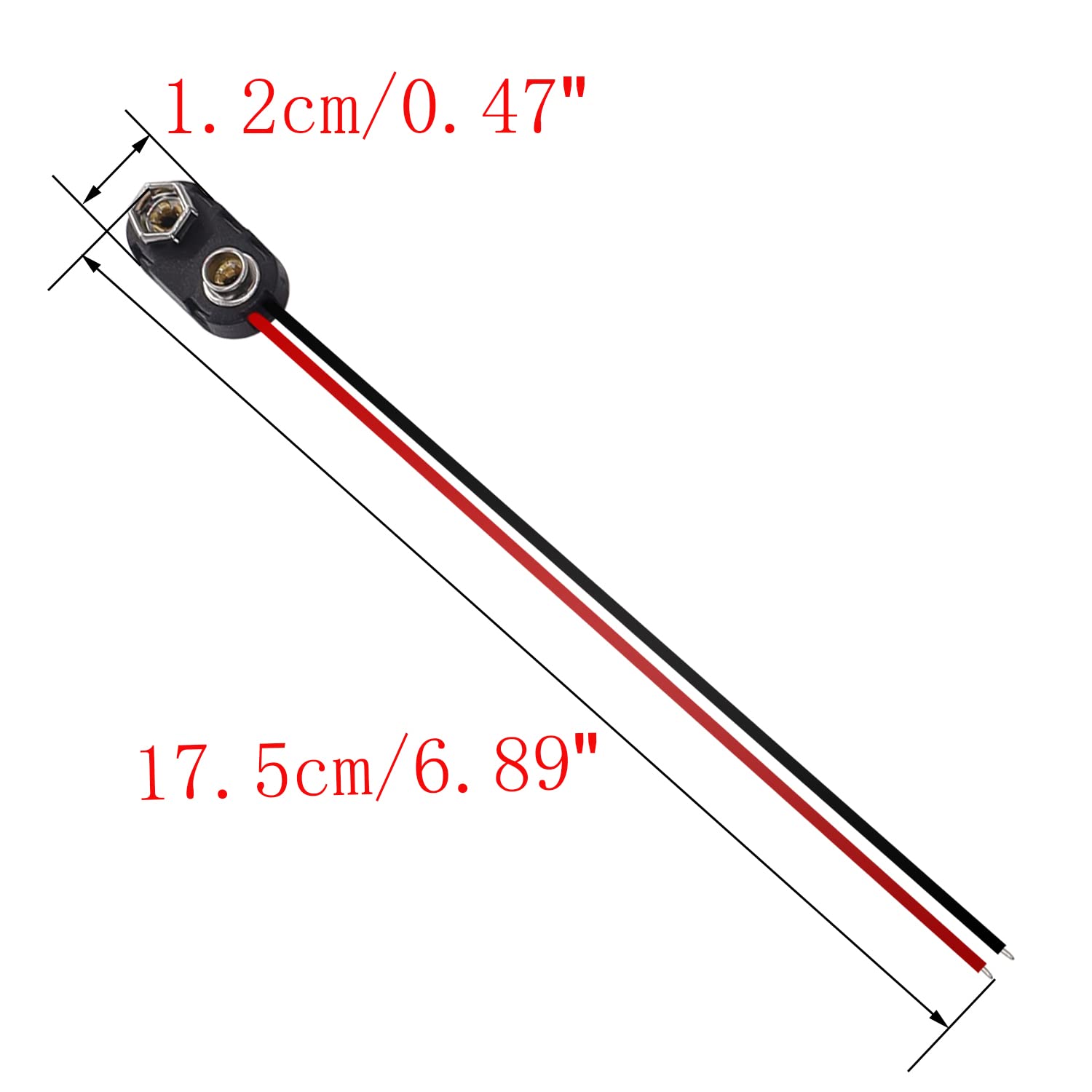 TWTADE 8pcs I-Type Battery Clip Connector 9V with Hard Plastic Shell and Red Black Wires H-022