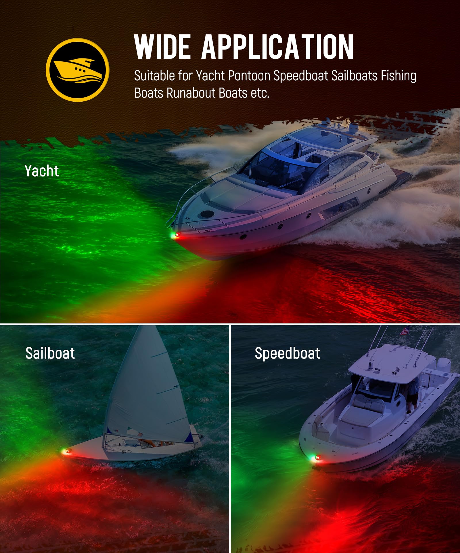 Partsam 1Pcs Marine Boat Bow Lights, 24 LED Red and Green Navigation Light for Vessle Pontoon Yacht Skiff Skeeter