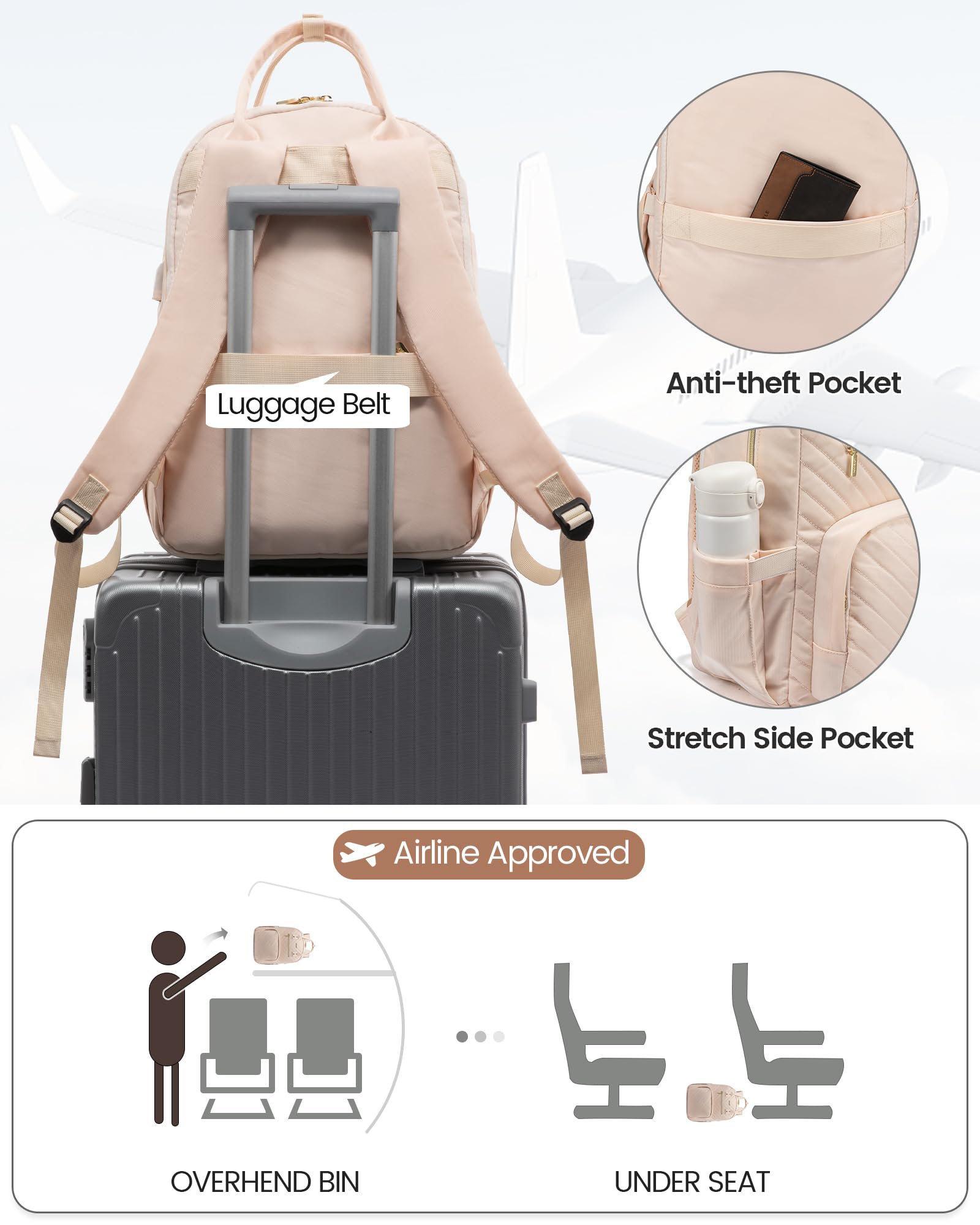 LOVEVOOK Laptop Backpack for Women, Large Capacity Travel Backpack with Luggage Strap, Stylish Women Backpack with USB Port, Waterproof Quilted Work Backpack for Business Casual Black