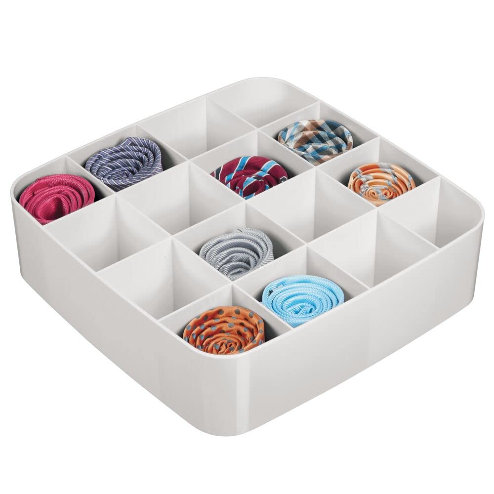 mDesign Plastic Closet Accessory Drawer Organizer for Dresser, Closet, Bedroom, Bathroom, Entryway, Office - Store Belts, Ties, Socks, Watches - 16 Sections - 2 Pack - Light Gray