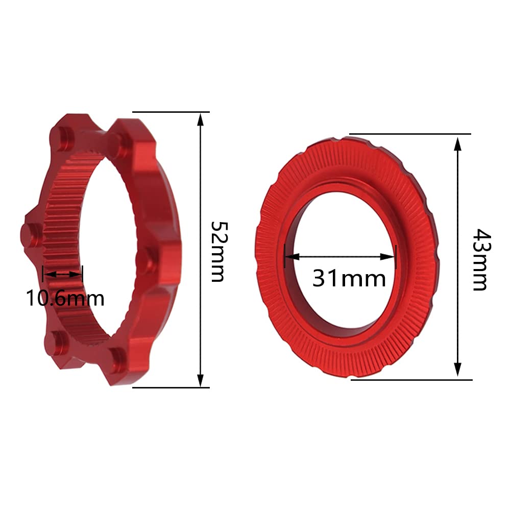Saipe Aluminum Alloy Bicycle Centerlock Adapter 6-Bolt Disc Brake Rotor Adapter Center Lock Adapter with Lock Ring Hub Spacer Bicycle Accessories for Mountain/Road Bike 9/12/15mm hub axles (Red)