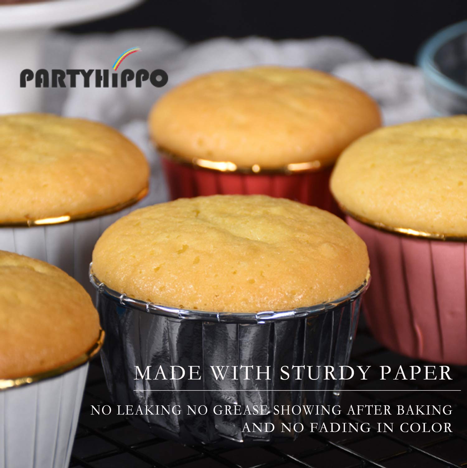 Party Hippo Cupcake Cups, 3.5 Oz 50 pcs Disposable Foil Muffin Liners, Gold Cupcake Baking Cups, Ramekin Aluminum Cupcake Tip Pan Ramekin Holders, Little Baking Cups (Blue)