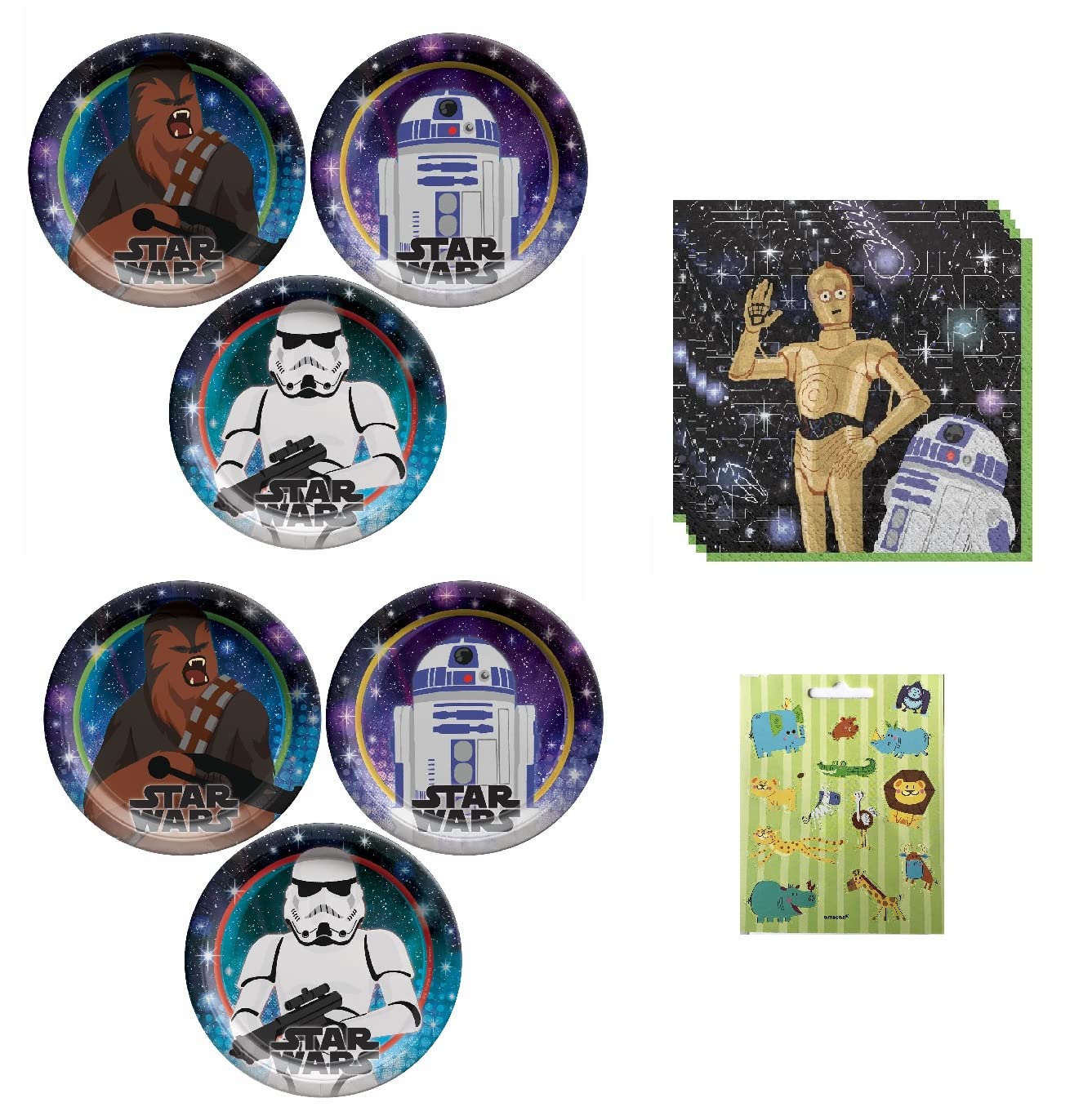 Star Wars Galaxy Birthday Party Supplies Bundle Pack includes 16 Dessert Cake Plates and 16 Napkins