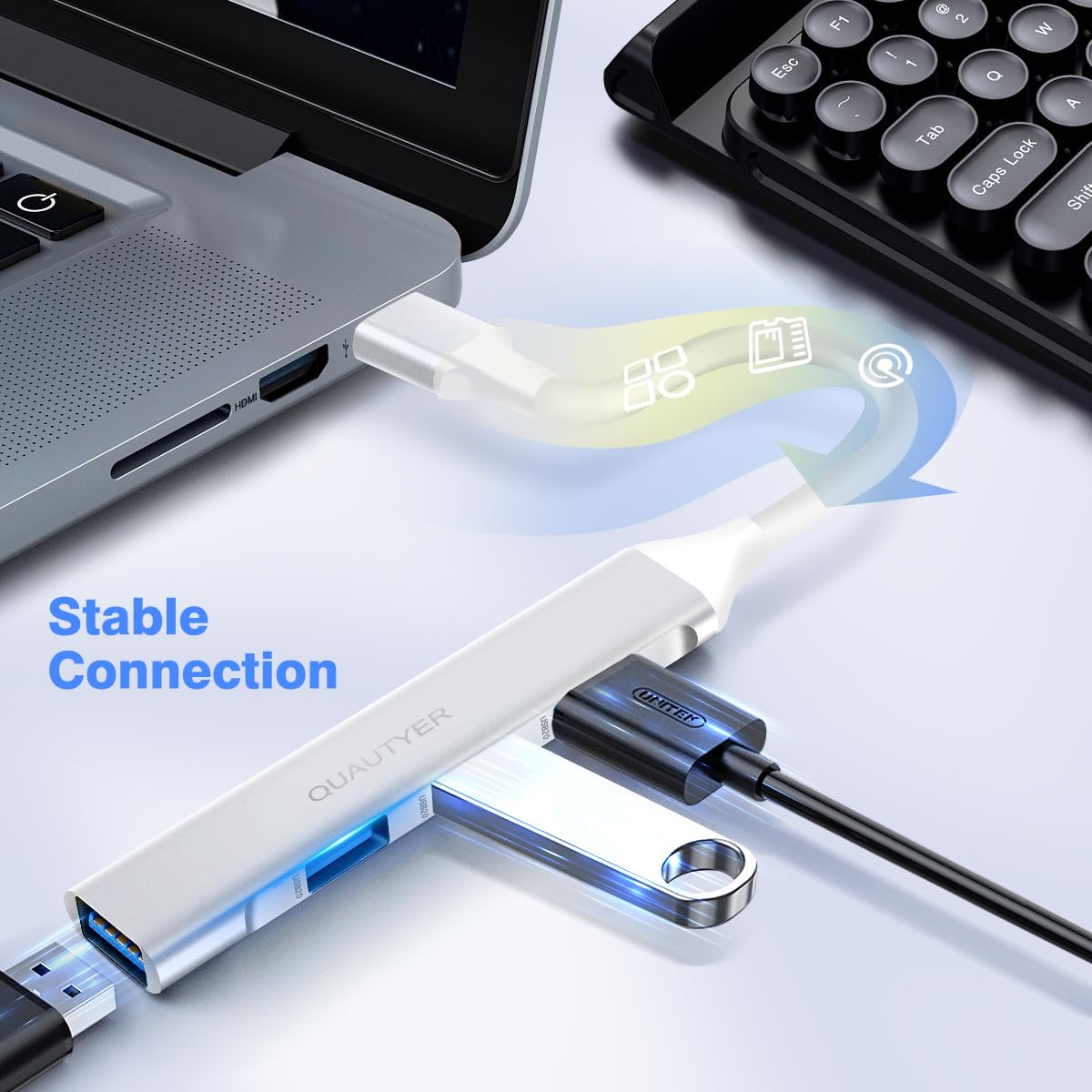 USB Port hub USB Hub 4 in 1, USB to USB 3.0 USB 2.0,4 Ports Portable USB Splitter Mini USB Docking Station Compatible with MacBook,iPad Pro,Dell HP Laptop,Phones