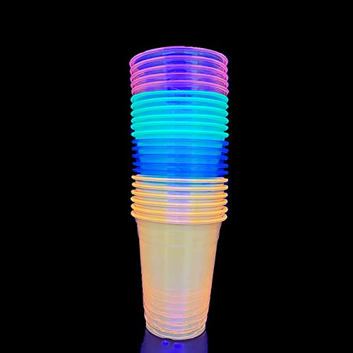 PartyMars 12 Oz 20pcs Disposable Multicolor Neon Glowing Plastic Cups Party Drinking Cups For Wedding Birthday Halloween Christmas Night Party