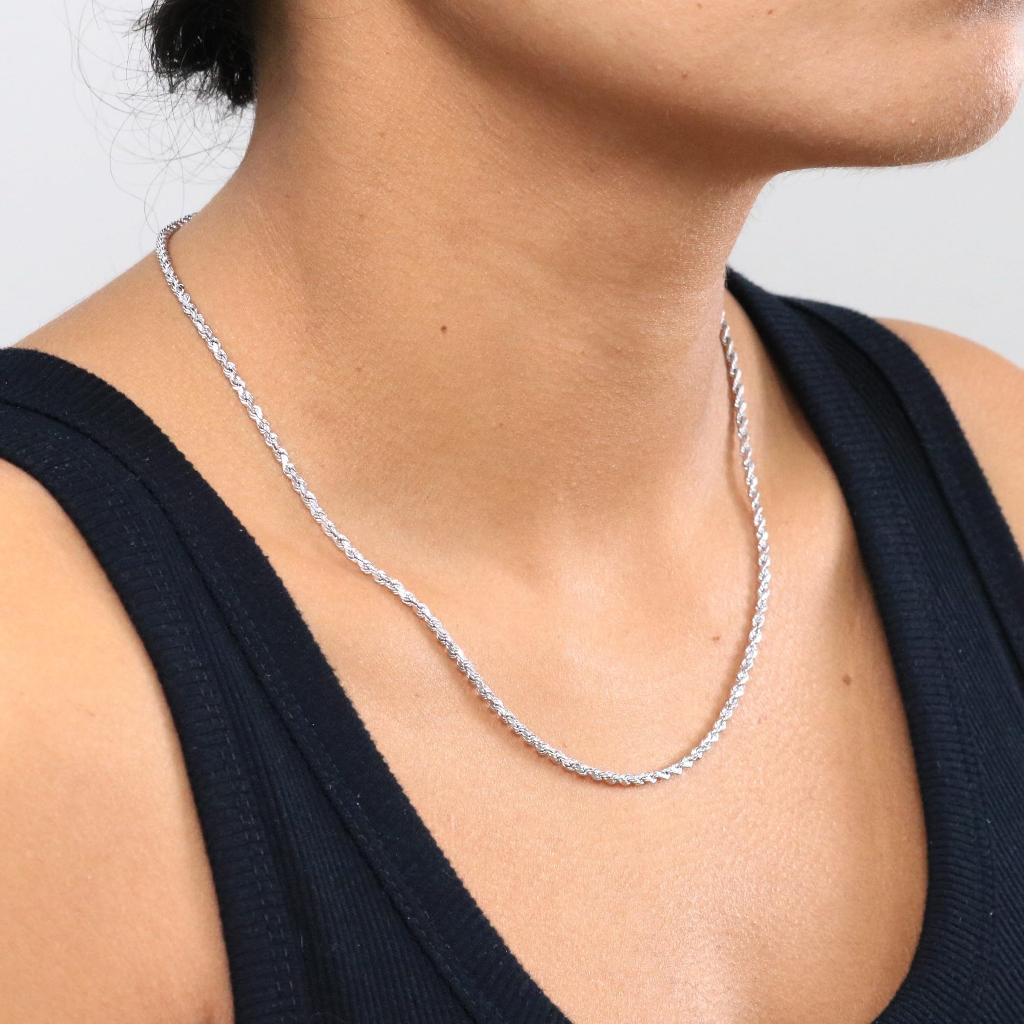Nuragold 10k White Gold 2.5mm Rope Chain Diamond Cut Pendant Necklace, Mens Womens Jewelry 16" 18" 20" 22" 24" 26" 28" 30"