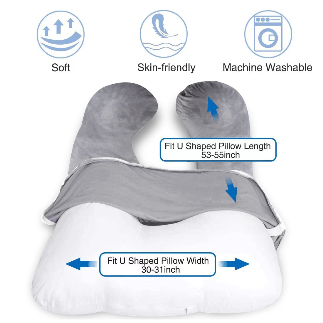 MOON PINE Pregnancy Pillow Cover, U Shaped Body Pillow Cover Only, Velvet Replacement Pillow Case, Fit for 55"x 31" Maternity Pillow (Dark Grey)