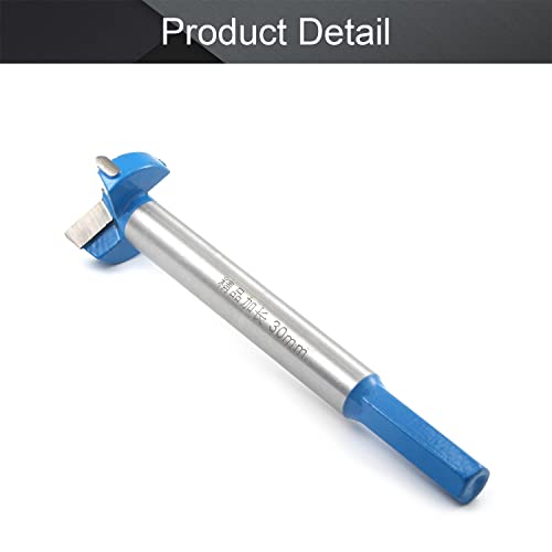Utoolmart Forstner Drill Bits, 30mm/1.12 Inch Cemented Carbide Wood Cutter Tool, Round Shank Woodworking Hole Saw Cutter, Length: 125mm (Blue)