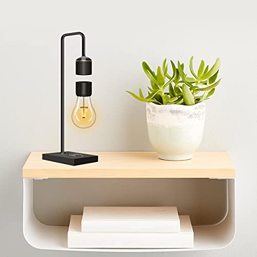 MODIRNATION Unique Modern Levitating Lamp with Floating Light Bulb and Built-in Qi Wireless Charger, Simplistic and Innovative Design, Warm Decorative Night Light (Black)