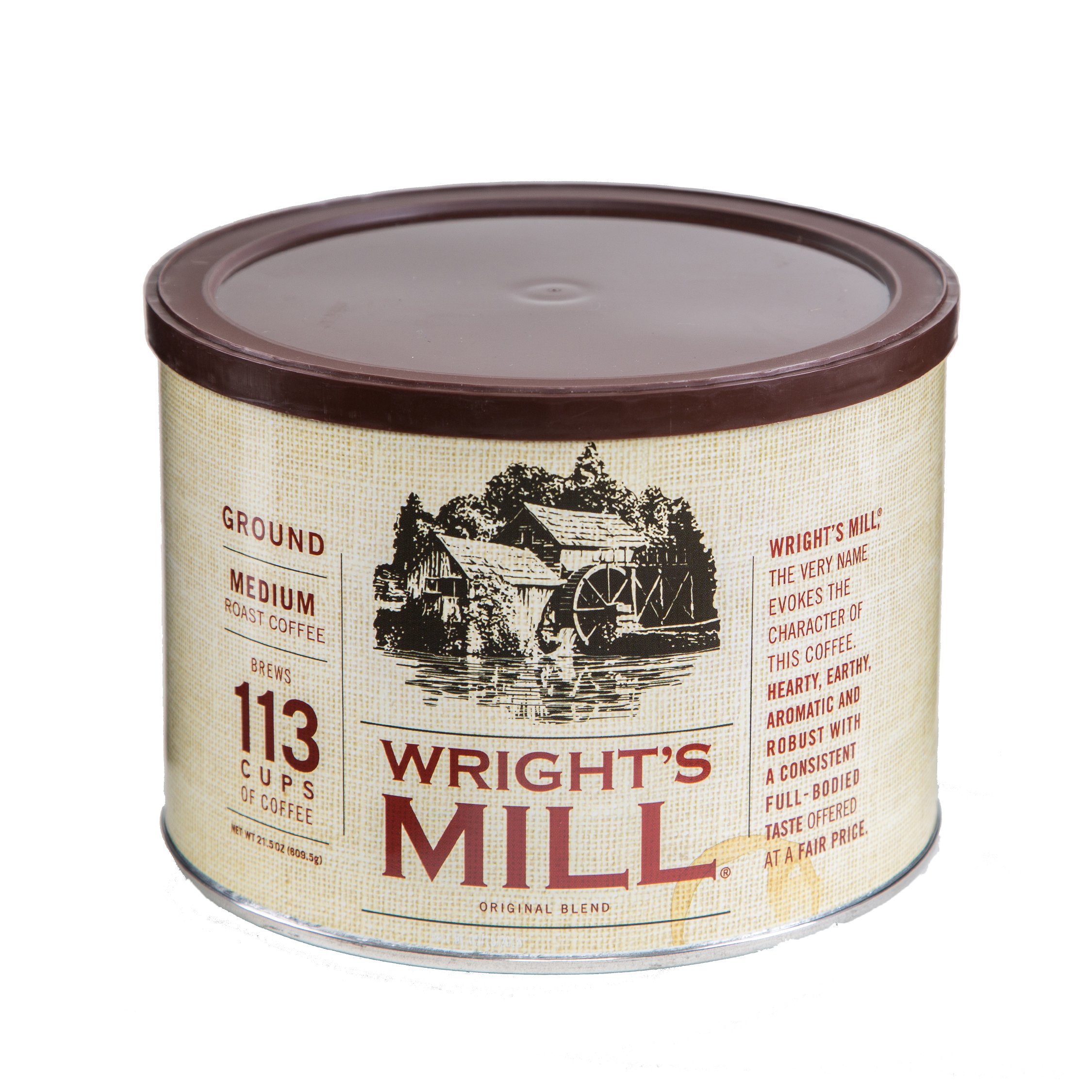 Red Diamond Ground Coffee, Wright's Mill Original Blend, Medium Roast, Hearty, Earthy, Aromatic & Robust, 21.5 Ounce Resealable Can