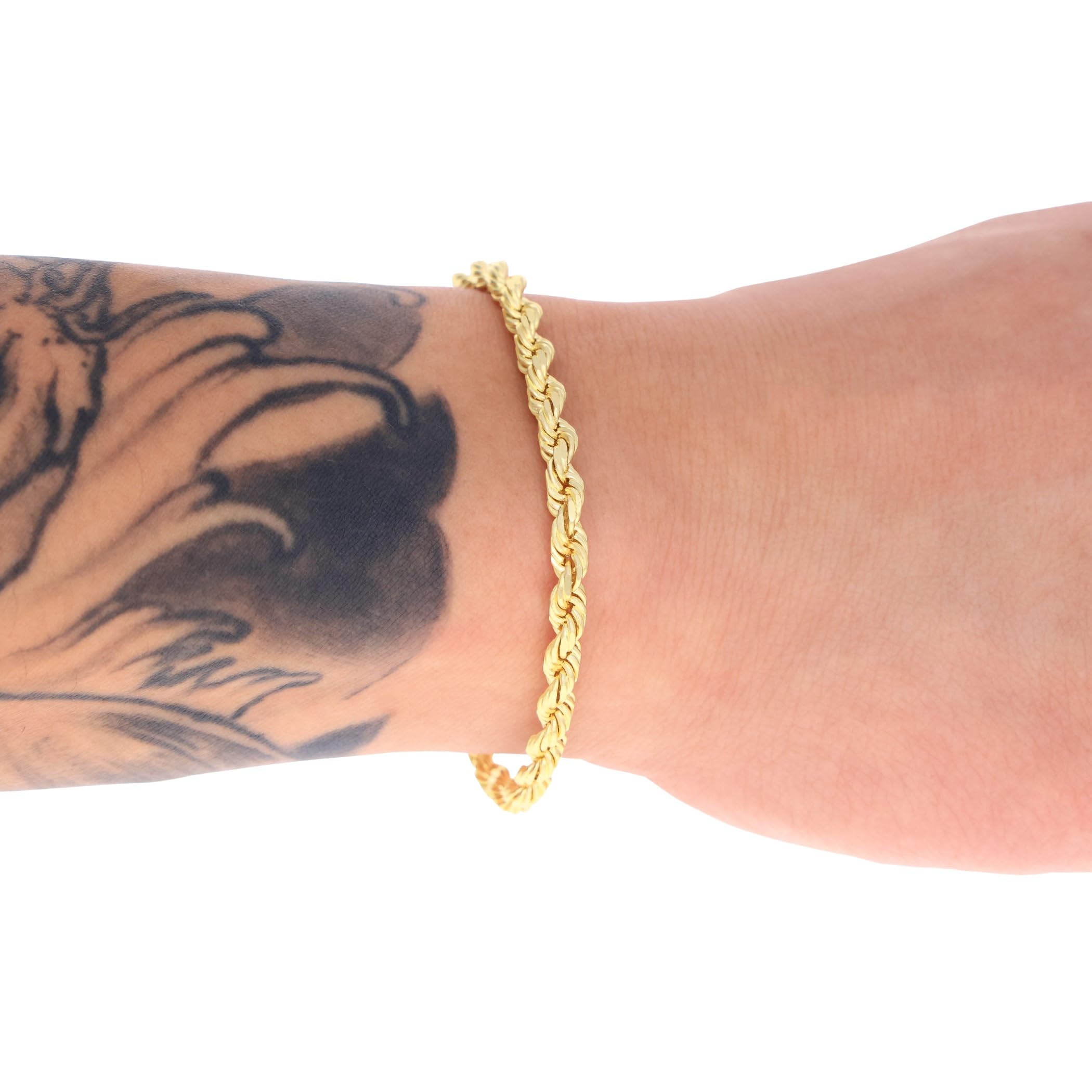 Nuragold 10k Yellow Gold 4mm Rope Chain Diamond Cut Bracelet or Anklet, Mens Womens Jewelry 7" 7.5" 8" 8.5" 9"